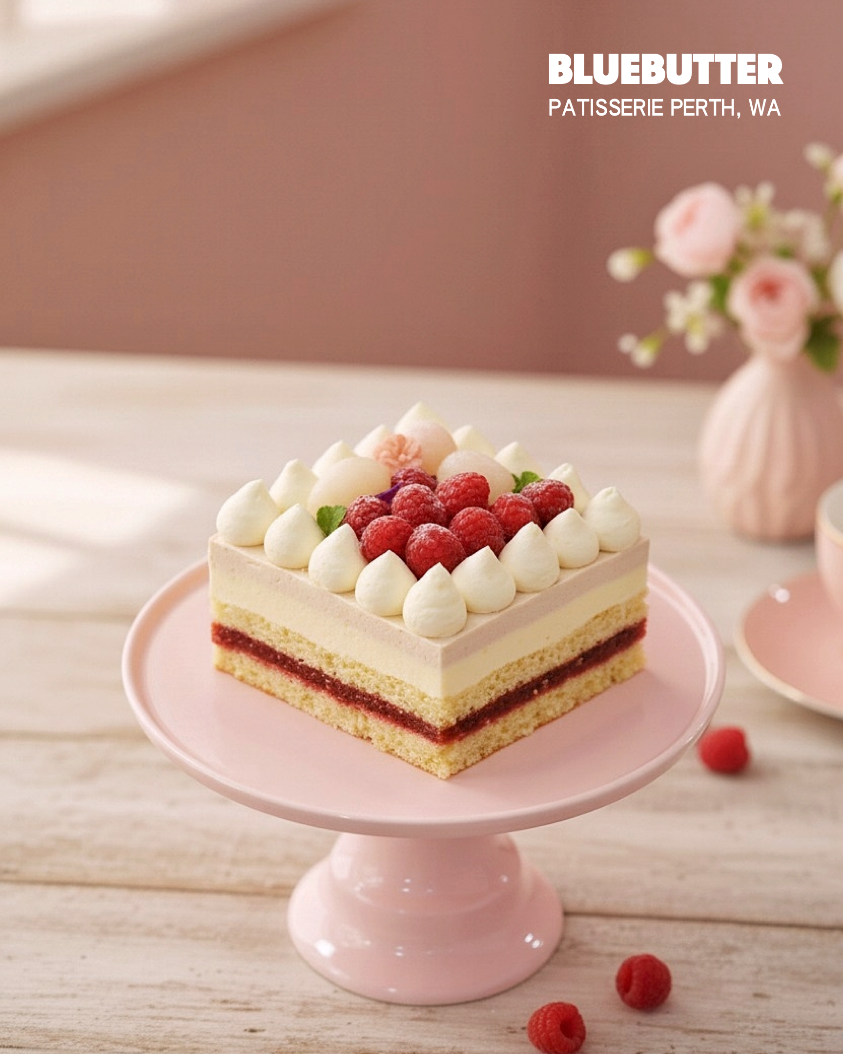 Best Birthday Cake in Perth | BLUEBUTTER’s Lychee & Raspberry Layer Ca
